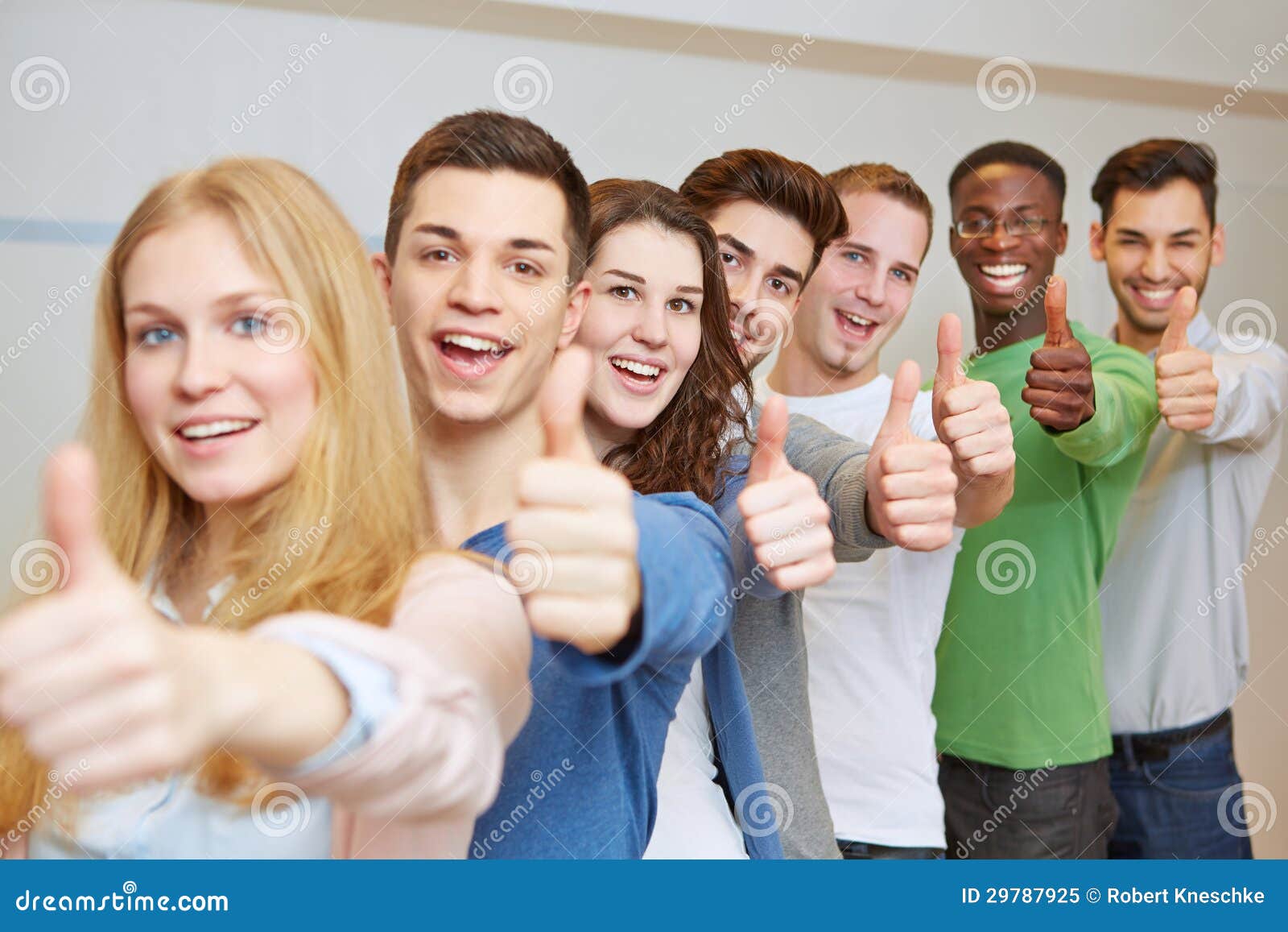 Cheering Students Holding Thumbs Up Stock Image - Image of student ...