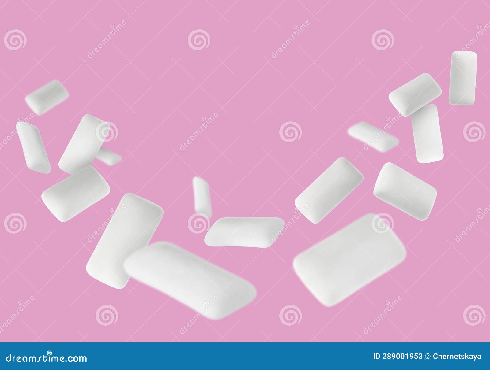 Many Chewing Gum Pads Falling on Pink Background Stock Illustration ...