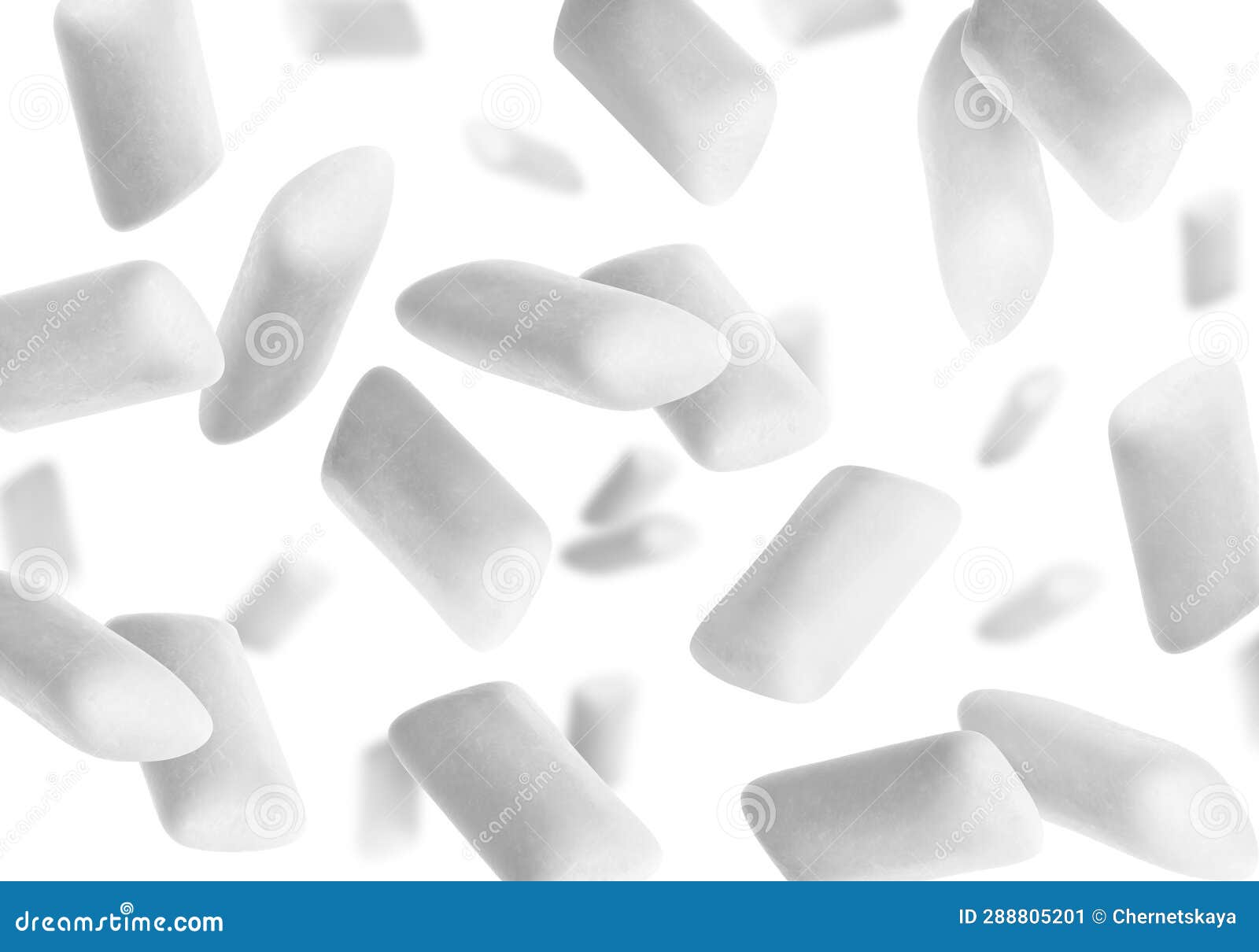 Many Chewing Gum Pads Falling on White Background Stock Image - Image ...