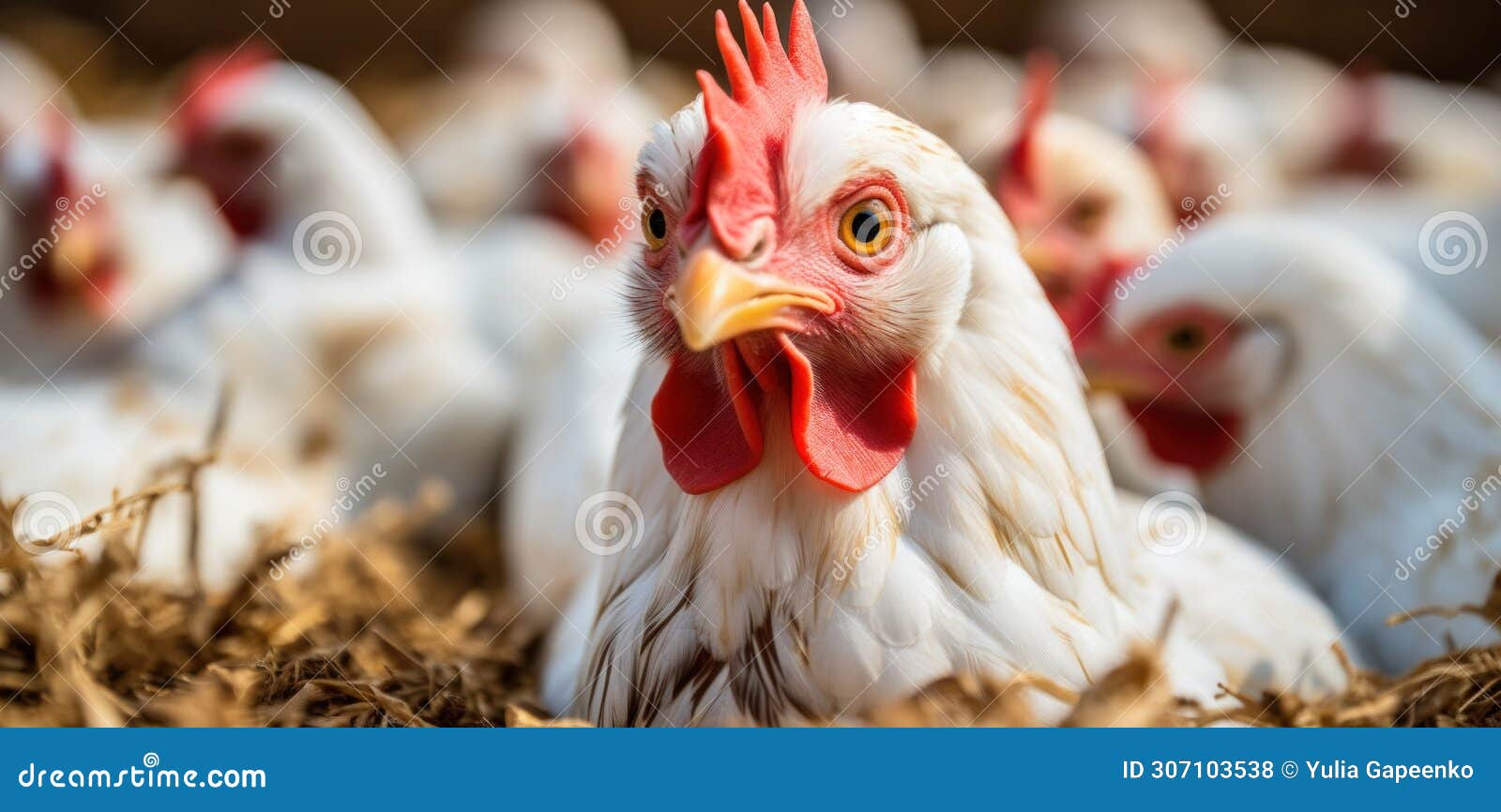 Many Chickens in Hay Sitting on White Eggs Stock Photo - Image of ...