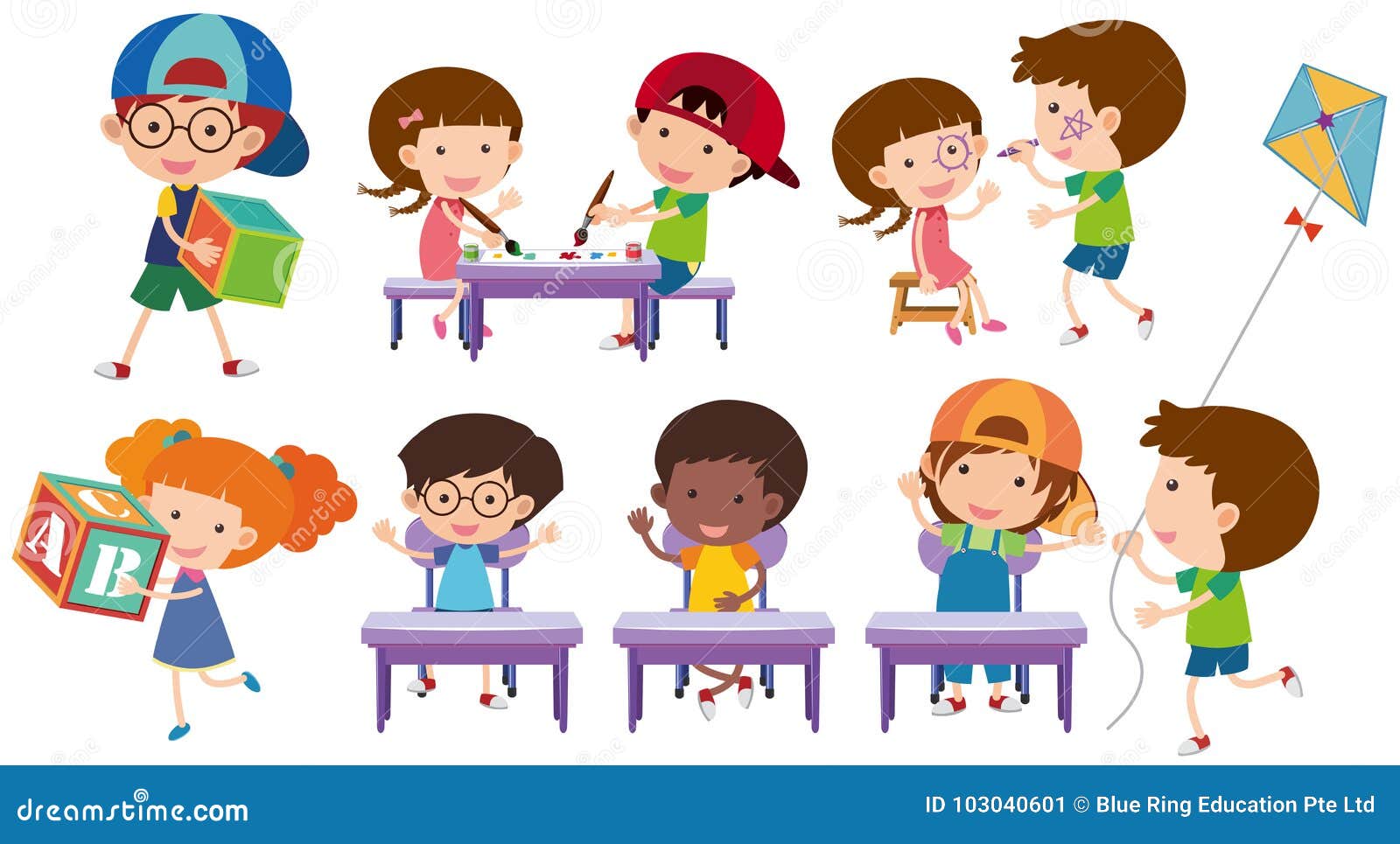 Many Children Playing and Learning Stock Vector - Illustration of table ...