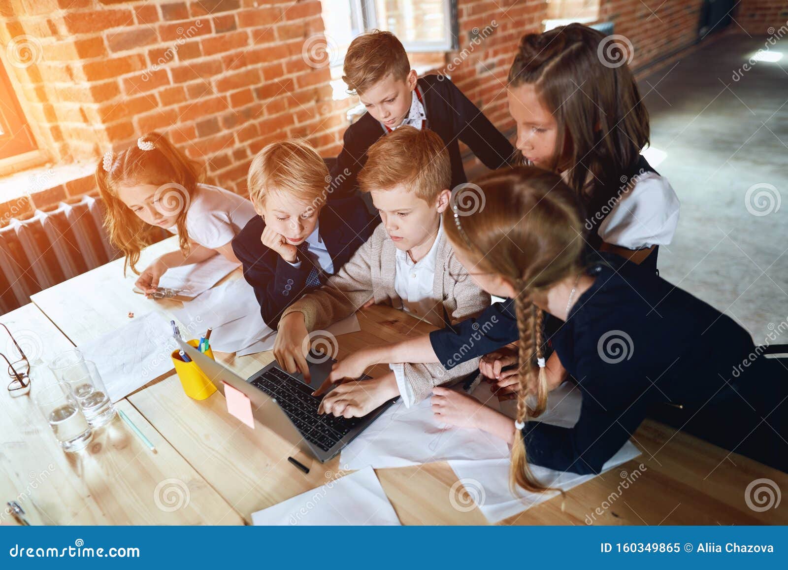Many Children Preparing Project, Doing Homework Stock Image - Image of ...