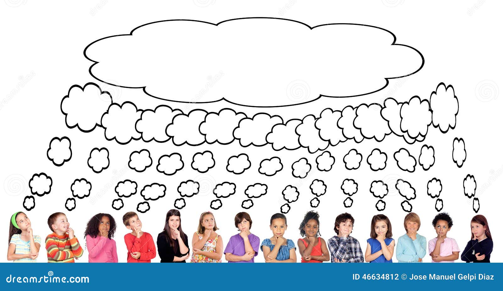 Children Boy Thinking Actions With Balloon Word Vector Illustration ...