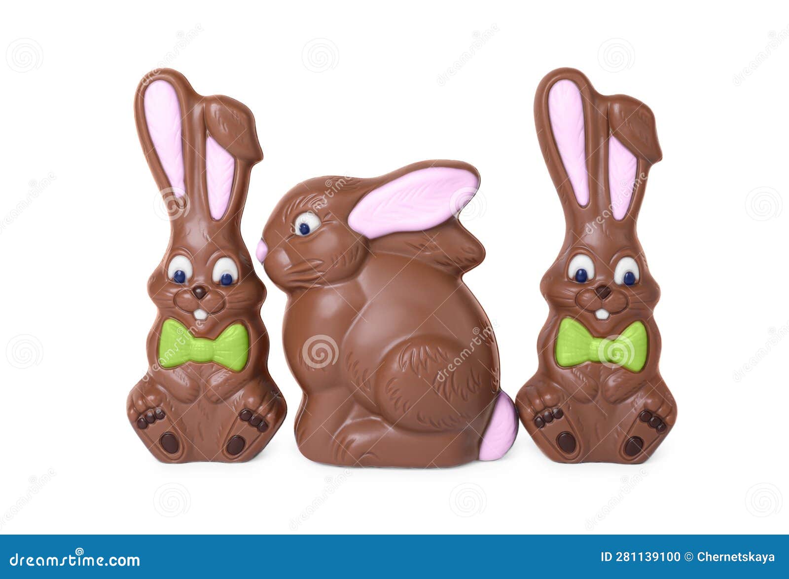 Many Chocolate Bunnies Isolated On White Easter Celebration Stock