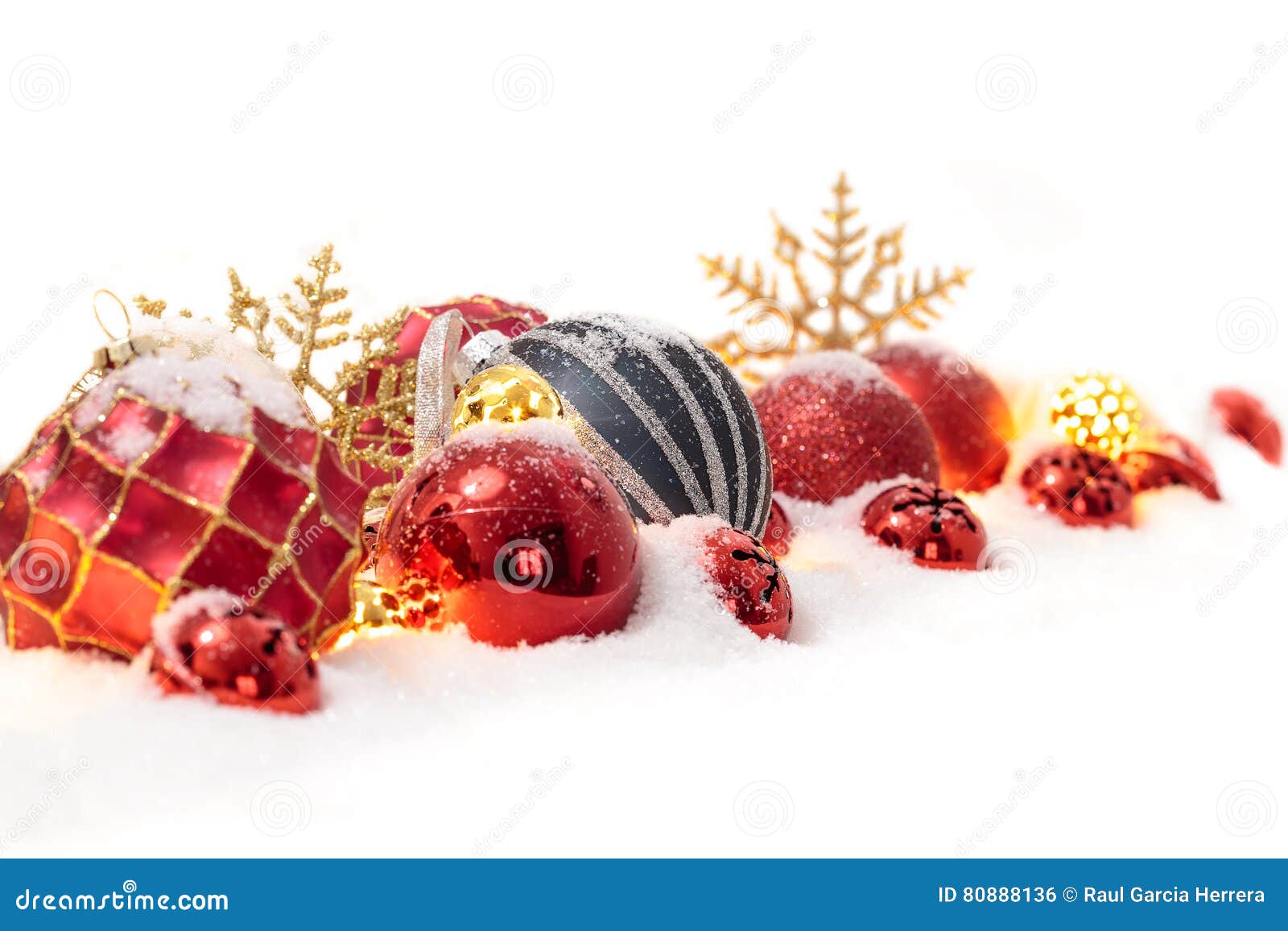 Many Christmas Balls in the Snow Isolated on White Stock Photo - Image ...