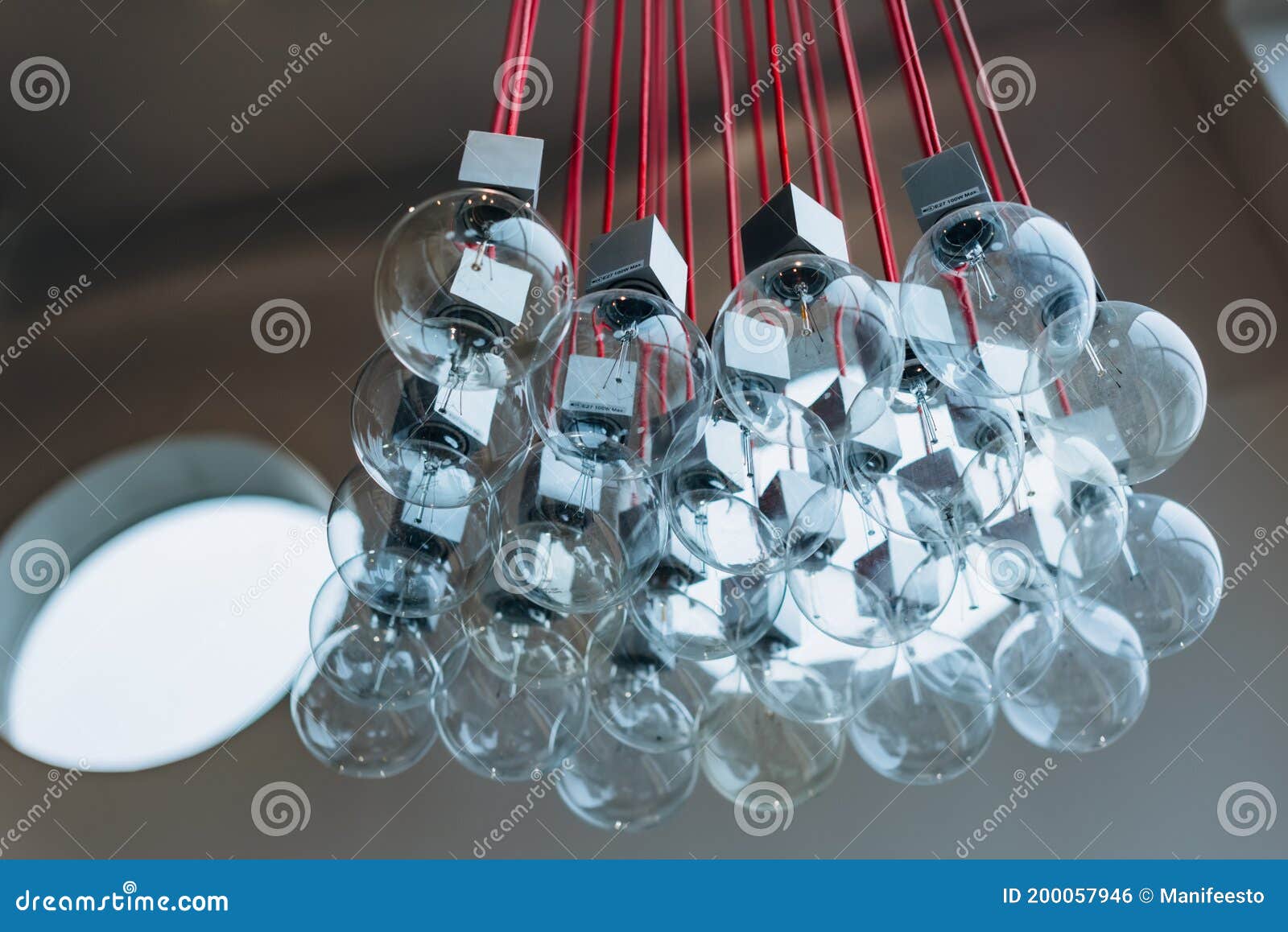 Many Classic Edison Light Bulbs Hanging on Rede Wires. Stock Photo ...
