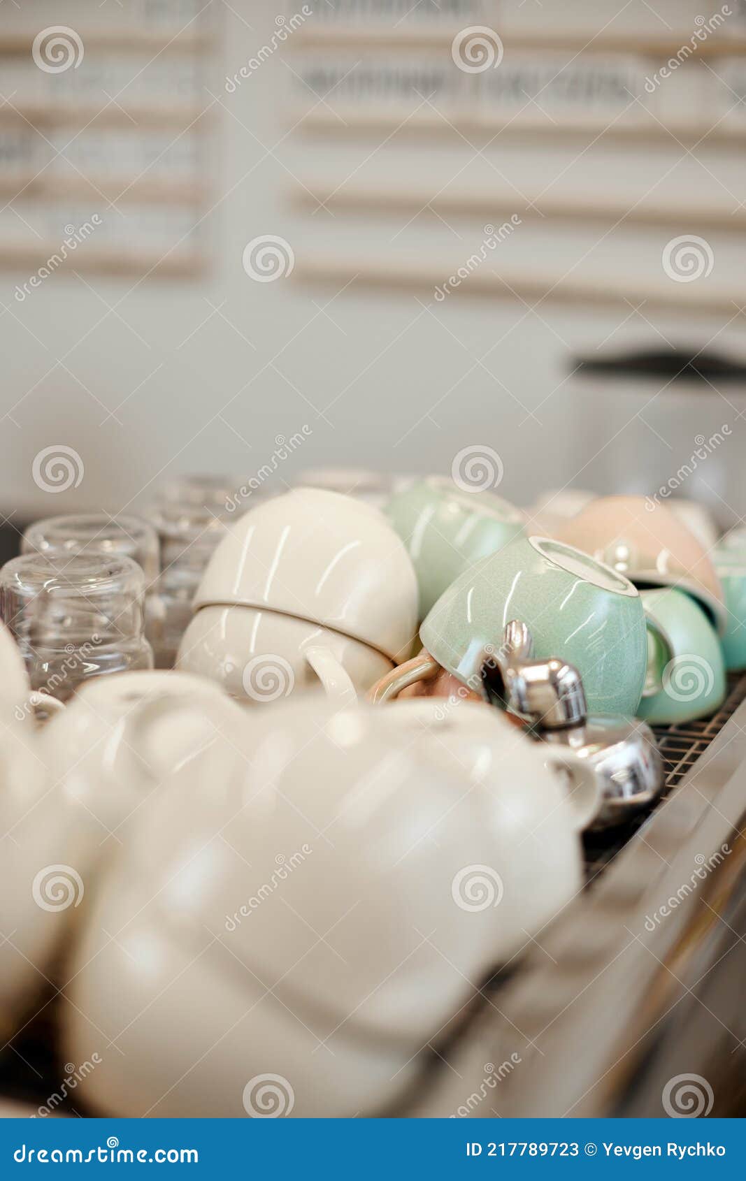 Many Clean Cups in the Coffee Shop Stock Image - Image of tray ...