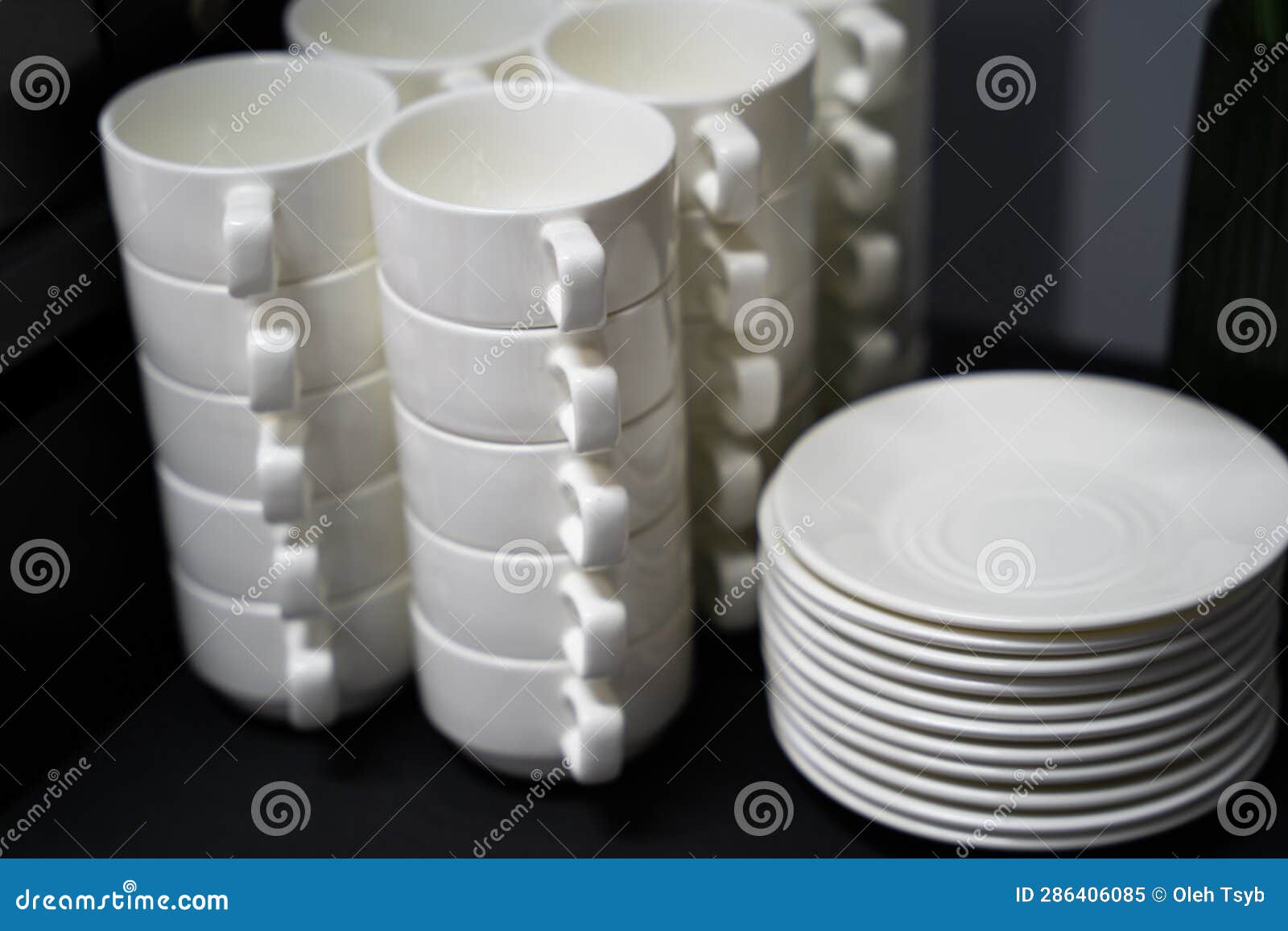 Many Clean White Cups and Plates on the Table Stock Image - Image of ...