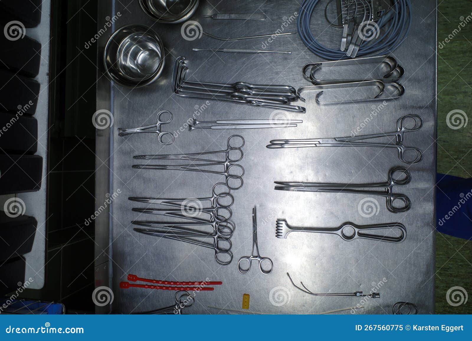 Many Cleaned Instruments for Performing Vascular Surgery Lie on a Metal ...