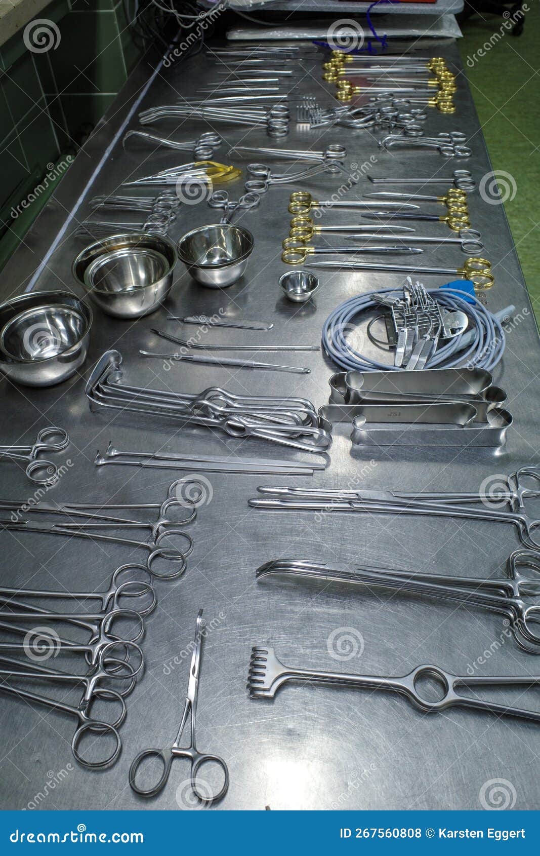 Many Cleaned Instruments for Performing Vascular Surgery Lie on a Metal ...