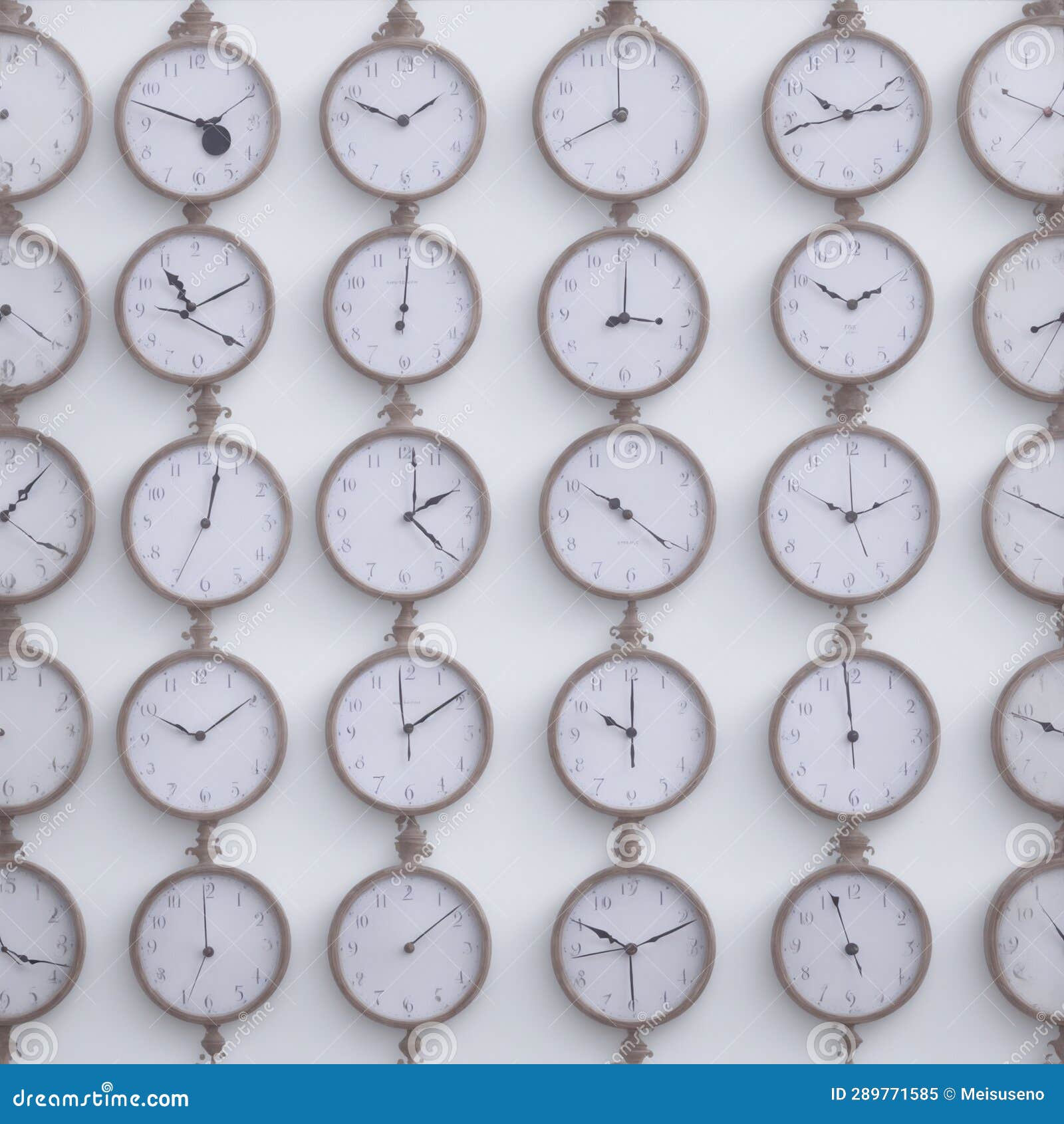 Many clocks in white stock illustration. Illustration of second - 289771585