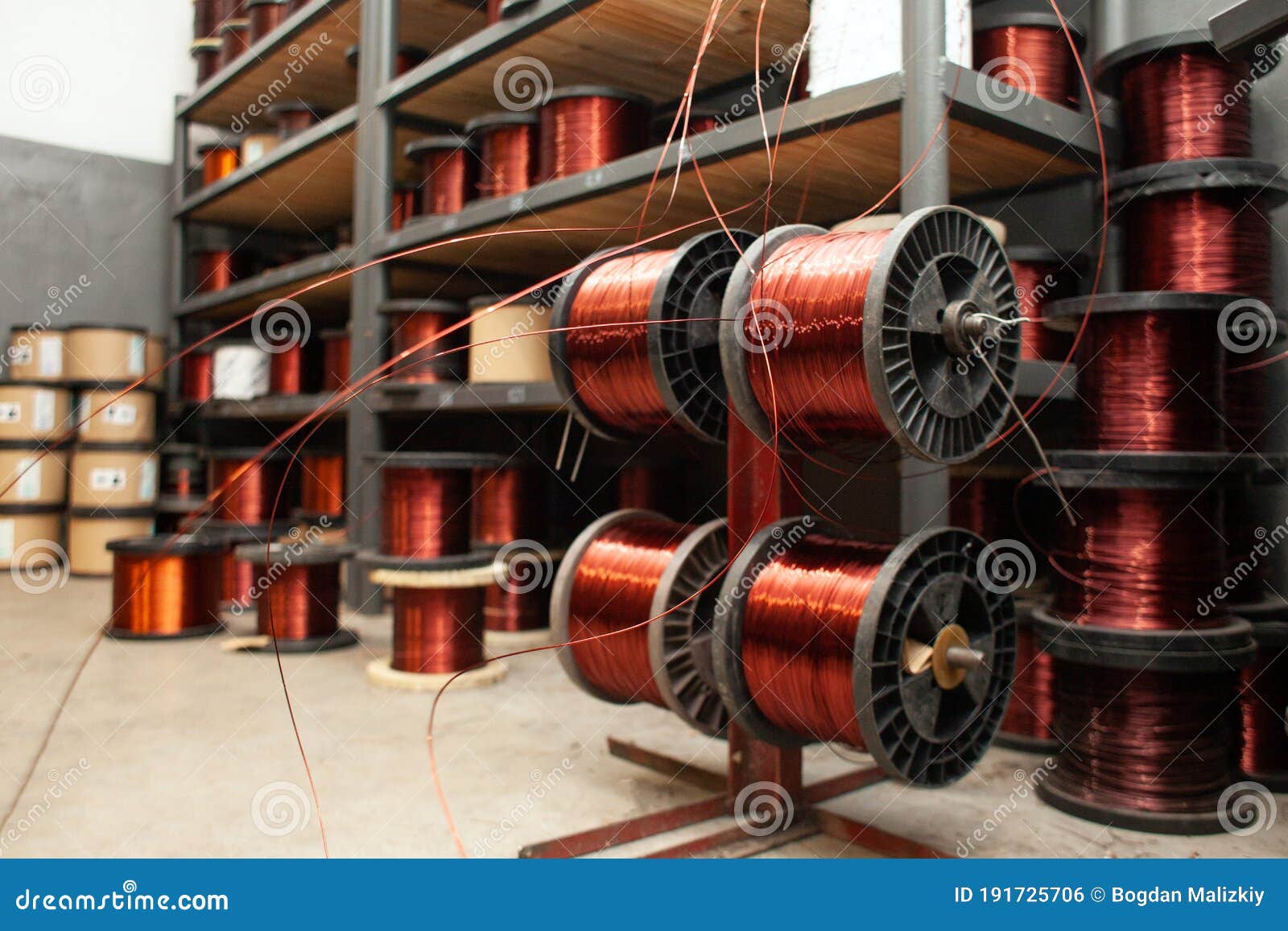 Many Coils of Copper Wire in the Production Workshop, Winding Copper ...