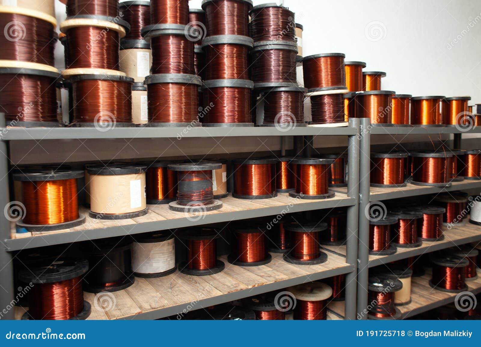 Many Coils of Copper Wire in the Production Workshop, Winding Copper ...