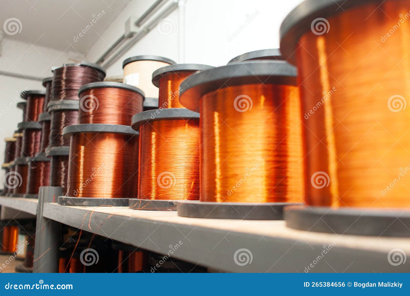 Many Coils of Copper Wire in the Production Workshop, Winding Copper ...