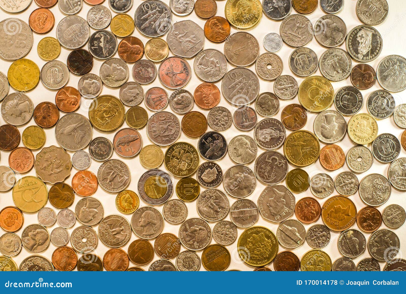 Many Coins from Different Countries of the World. Stock Photo - Image ...