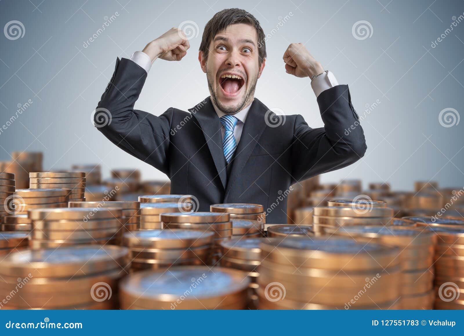 Many Coins in Front of a Successful Rich Happy Man Stock Image - Image ...