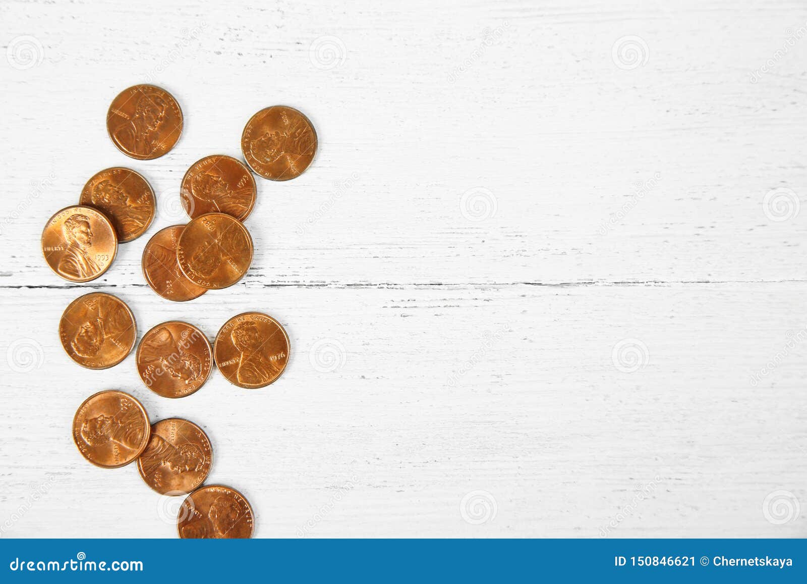 Many Coins on Wooden Table, Top View Stock Image - Image of background ...