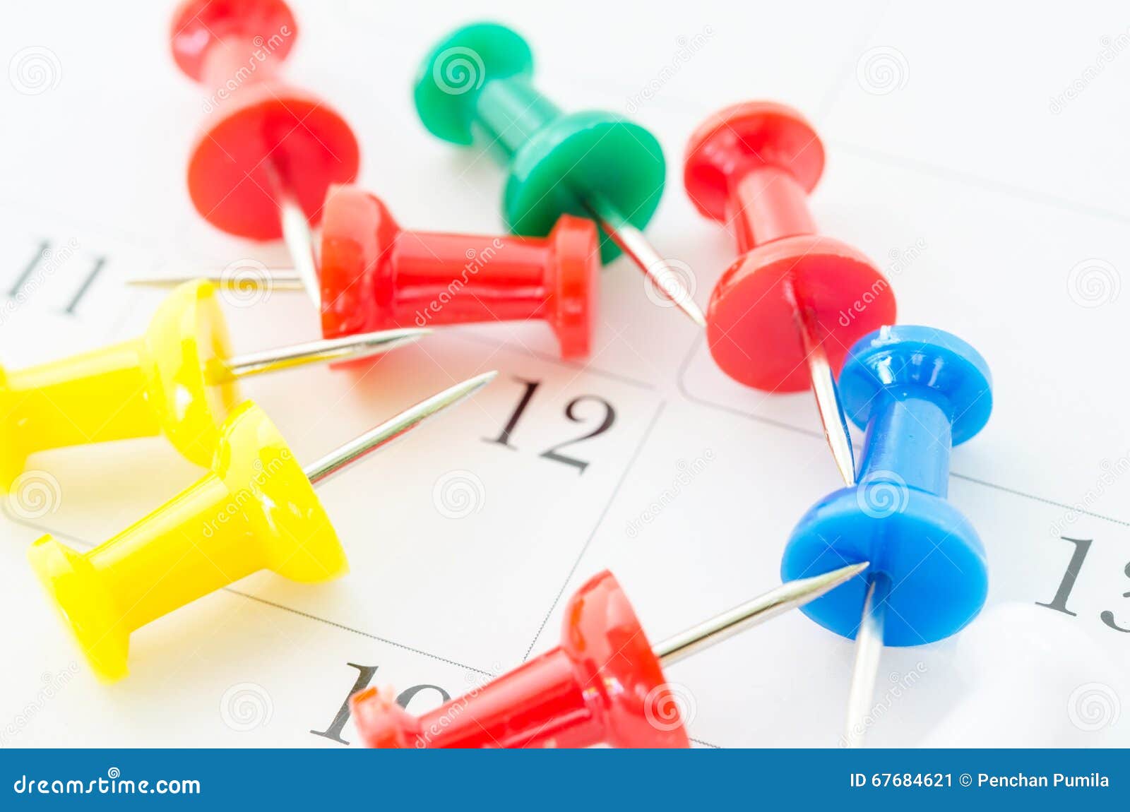 Many Color Pin Push on Calendar Page. Stock Image - Image of document ...