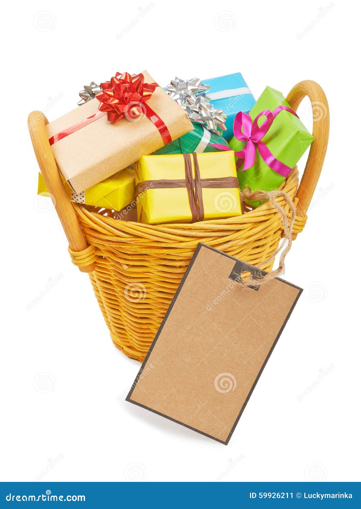 Many Colored Gift Boxes in a Basket Stock Image - Image of little ...