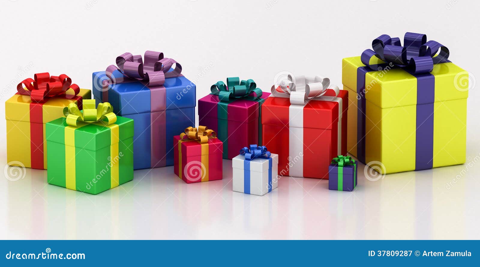 Many-colored Gift Boxes with Varicolored Ribbon Stock Illustration ...