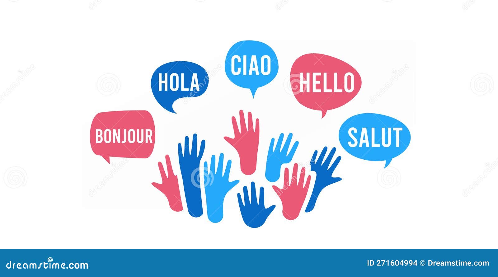 Many Colored Human Hands Up with Speech Bubble and Words Hello ...