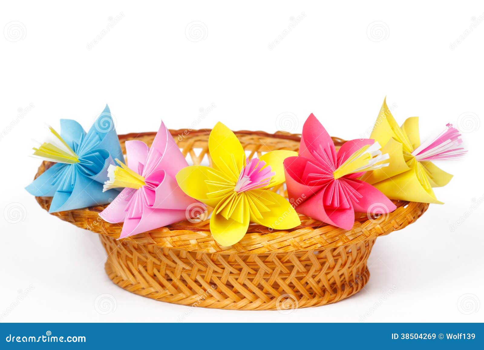 Many Colored Paper Flowers in a Basket Stock Image - Image of ...