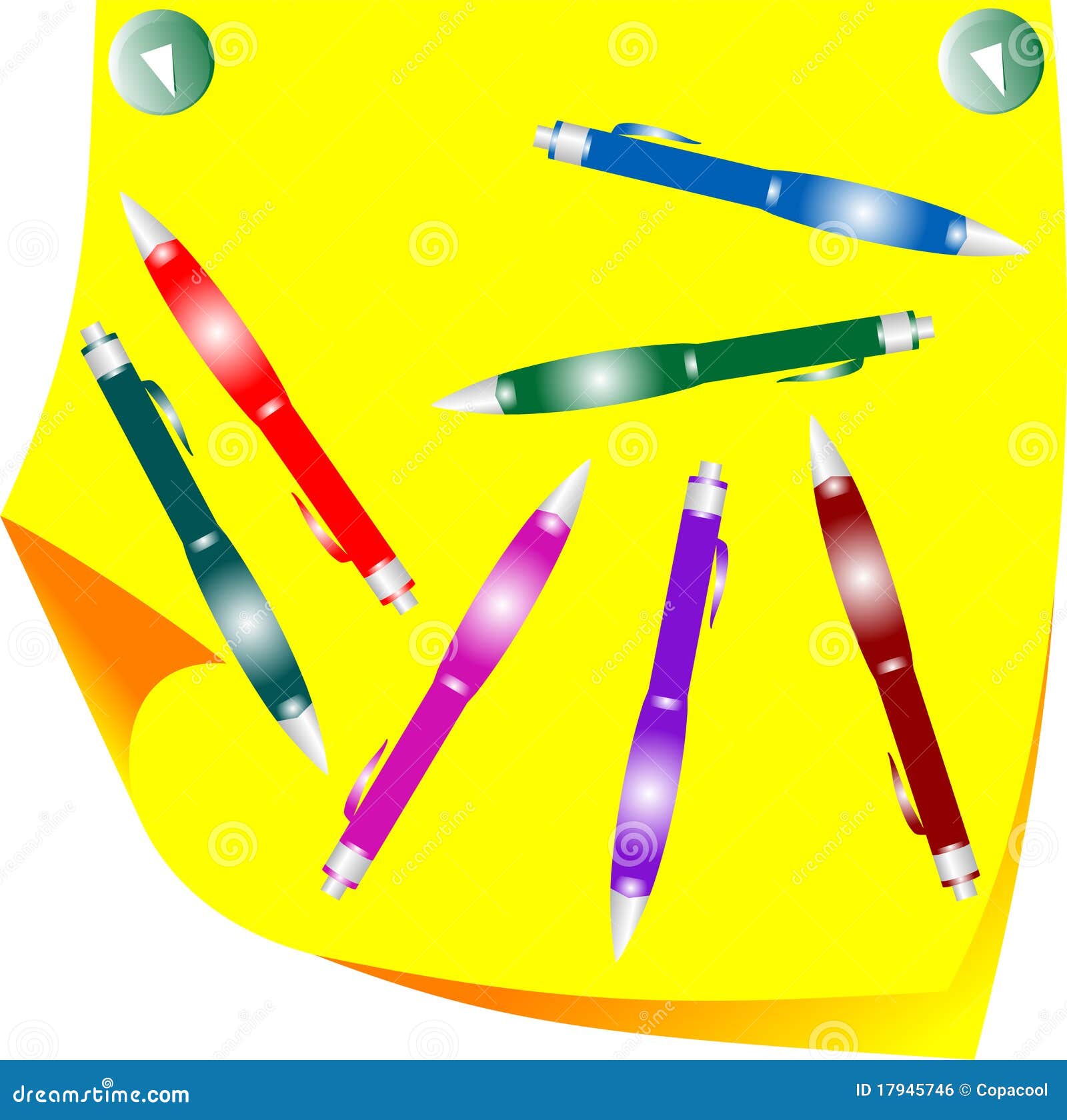 Many Colored Pen And Paper Yellow Note Stock Vector - Illustration of ...