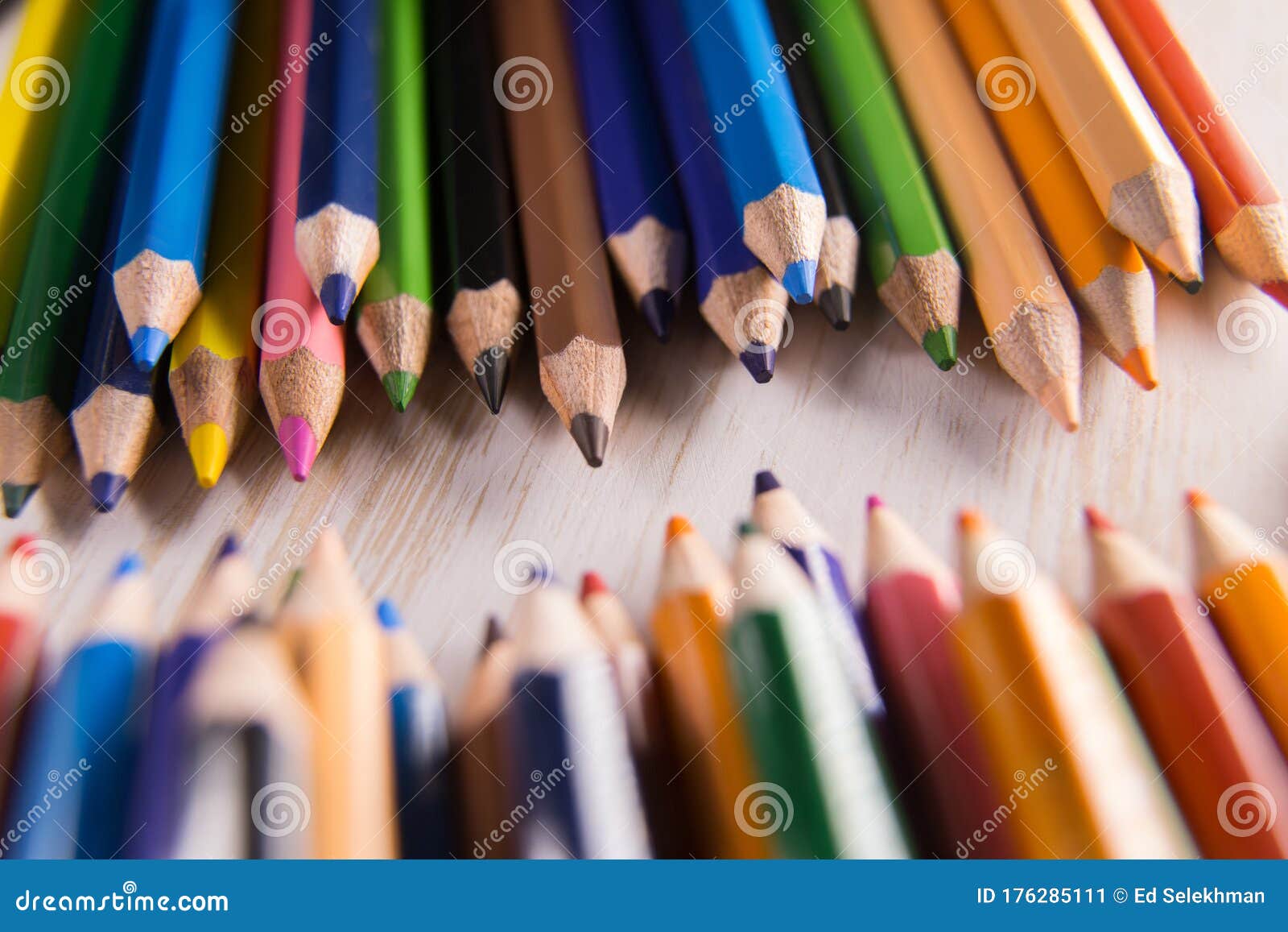 Many Colored Pencils Laid Out on the Table Stock Image - Image of lies ...