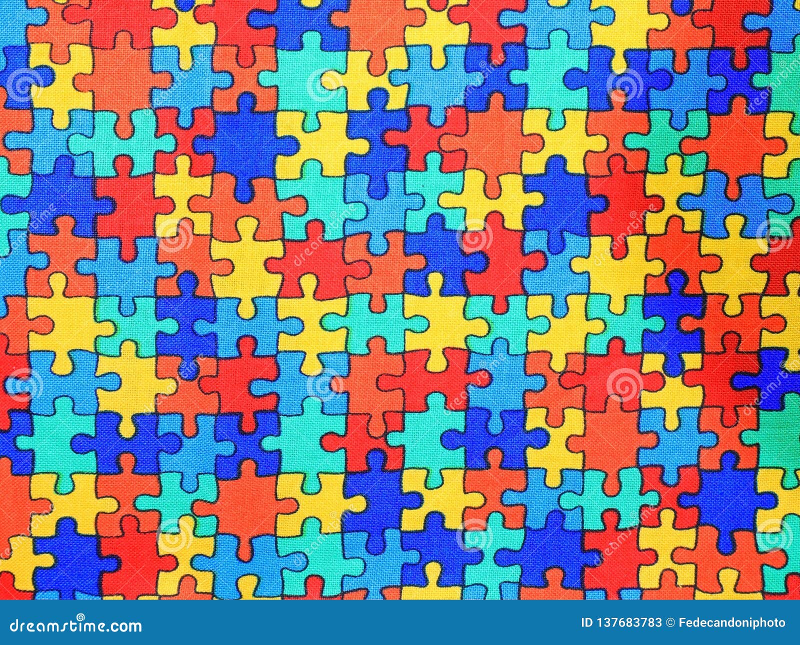 Many Colored Puzzle Pieces Drawn into the Fabric Stock Image - Image of ...