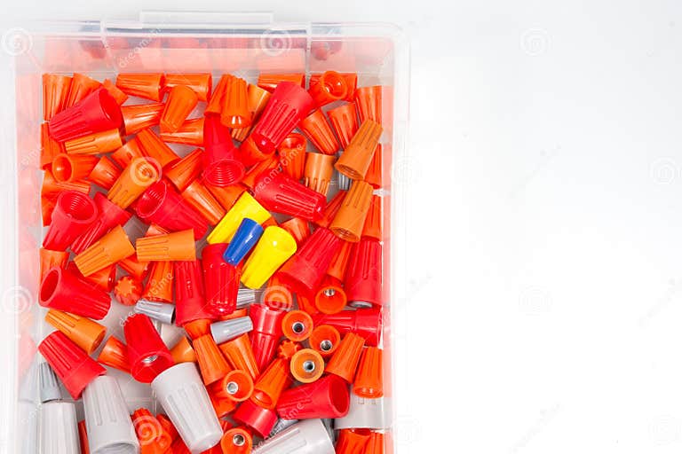 Many Colored Wire Nuts on White Background. Stock Image - Image of ...