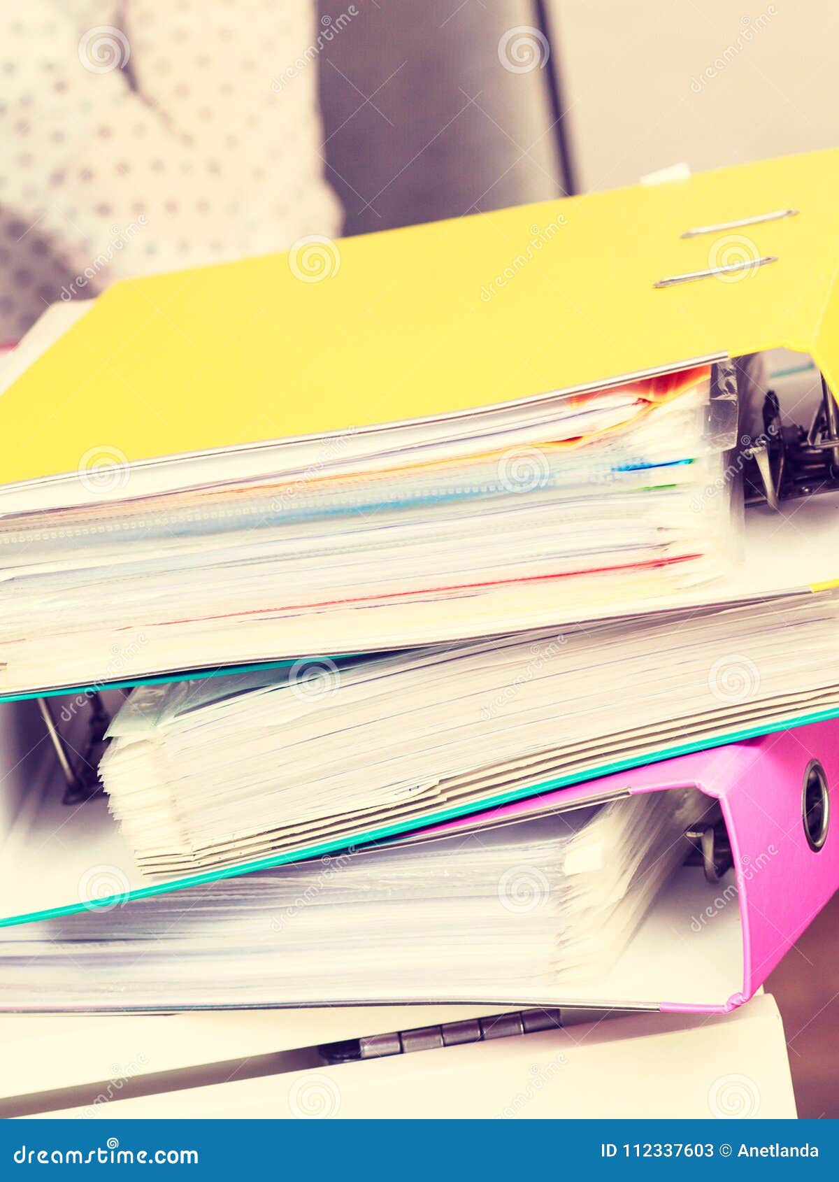 Many Colorful Binders with Documents Inside Stock Image - Image of data ...