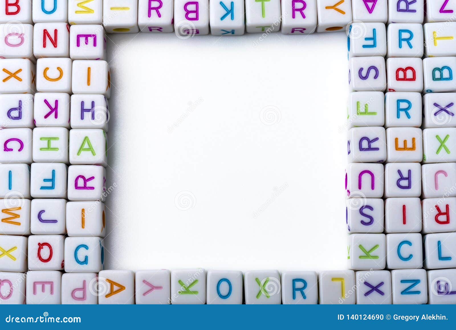 Many Colorful Decorative Cubes with Letters on a White Background ...