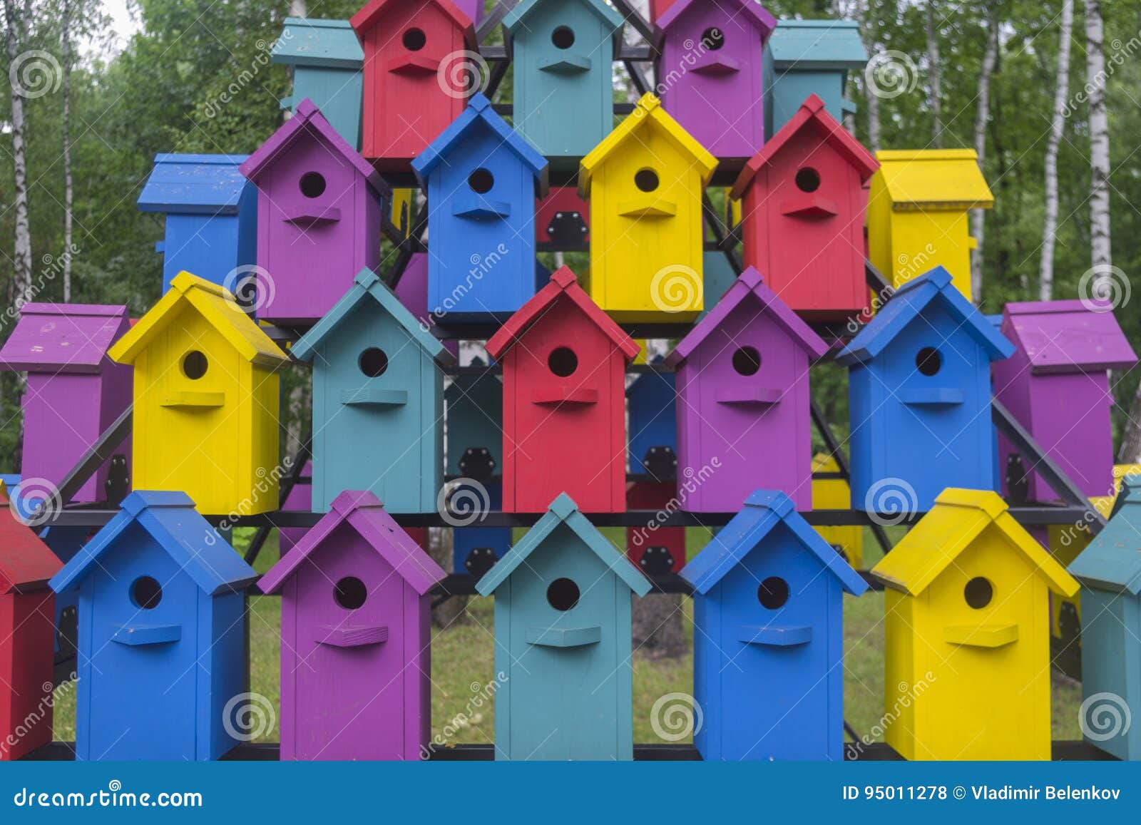 Many Colorful Houses for Birds 1 Stock Photo - Image of craft, nesting ...