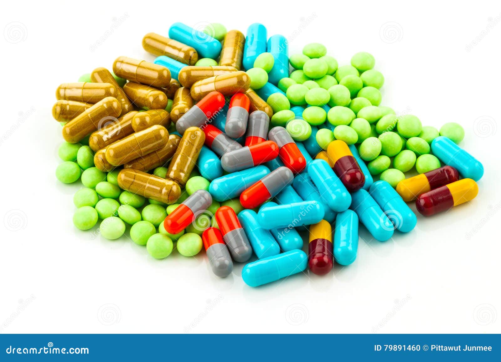 Colorful Medicines Of Various Kinds Put On White Background Together ...