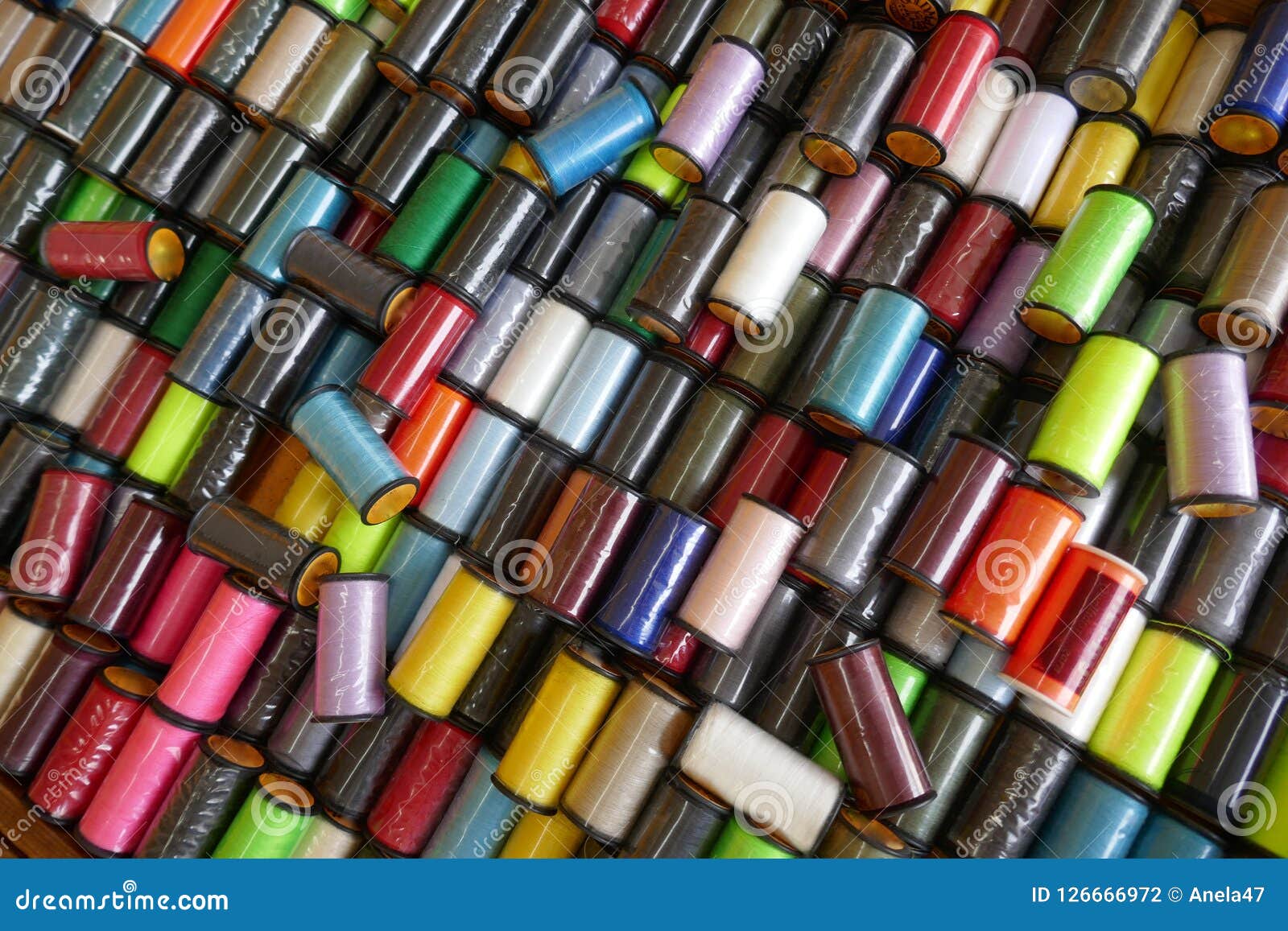 Many Colorful Original Packed Sewing Thread Rolls, Close-up, Background ...