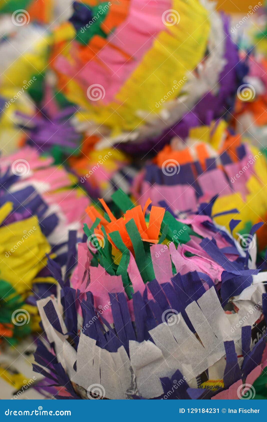 Many colorful pinatas. stock image. Image of child, holiday - 129184231