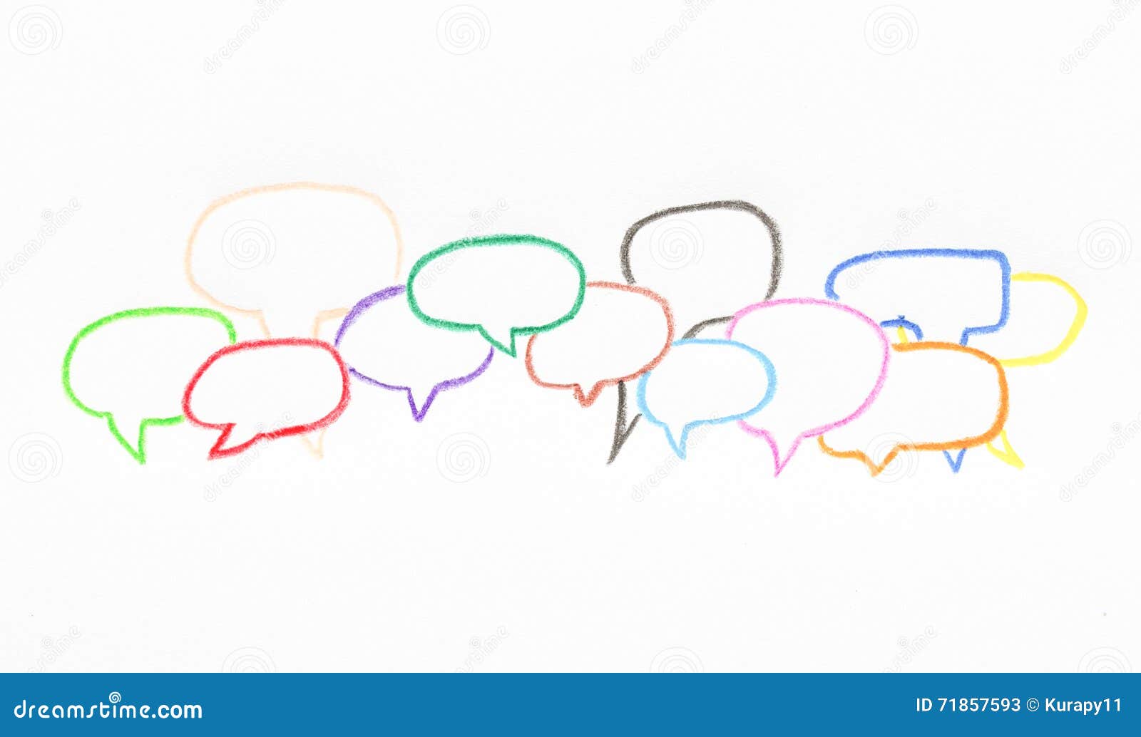 Many Colorful Speech Bubble from Color Pencil on White Paper Stock ...