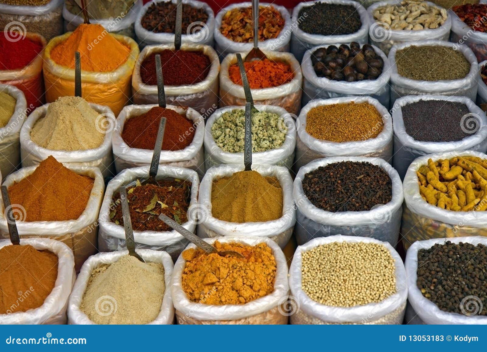 Many Colorful Spice In Bags Stock Image - Image of board, ingredient ...