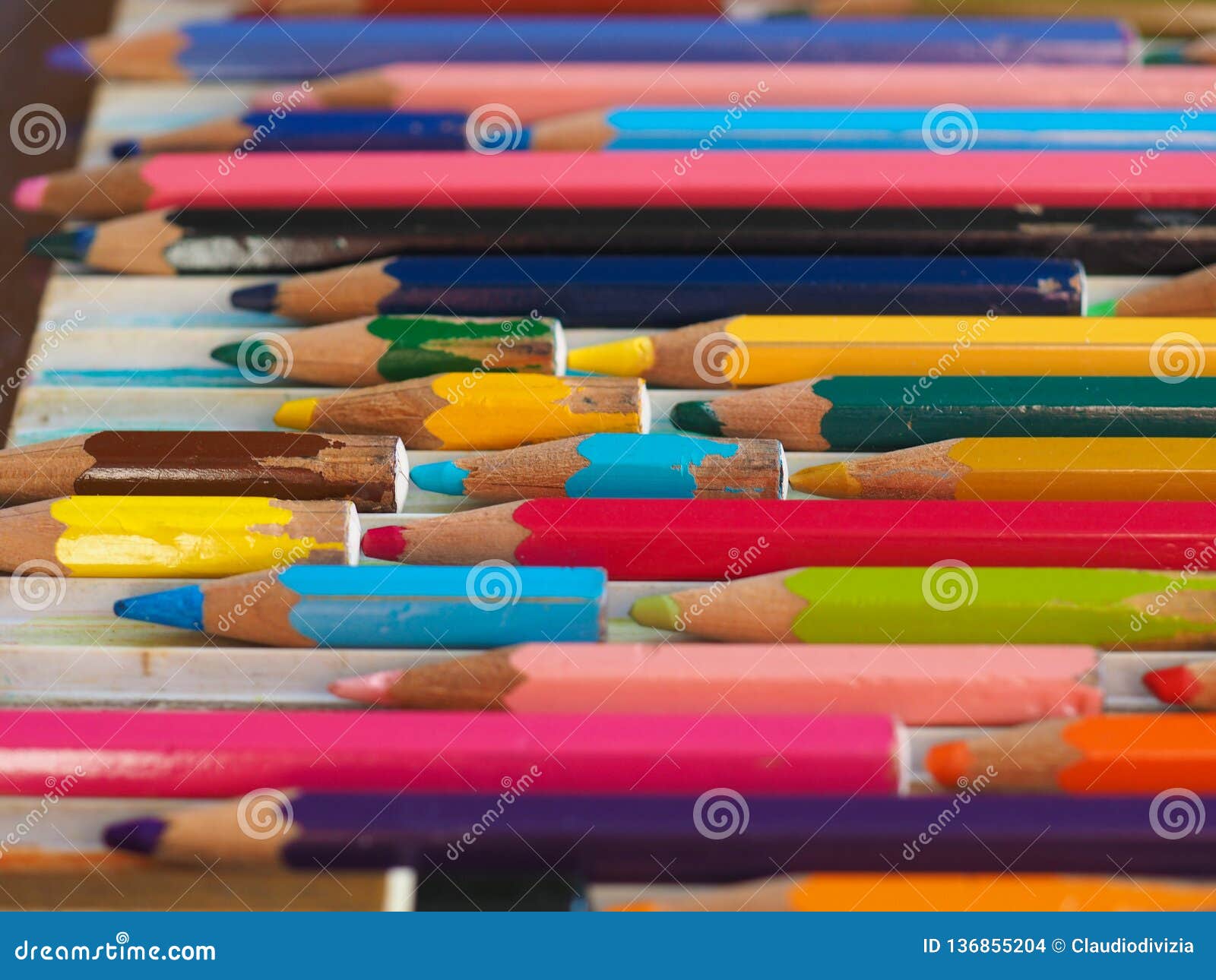 Many colour pencils stock photo. Image of pencils, purple - 136855204