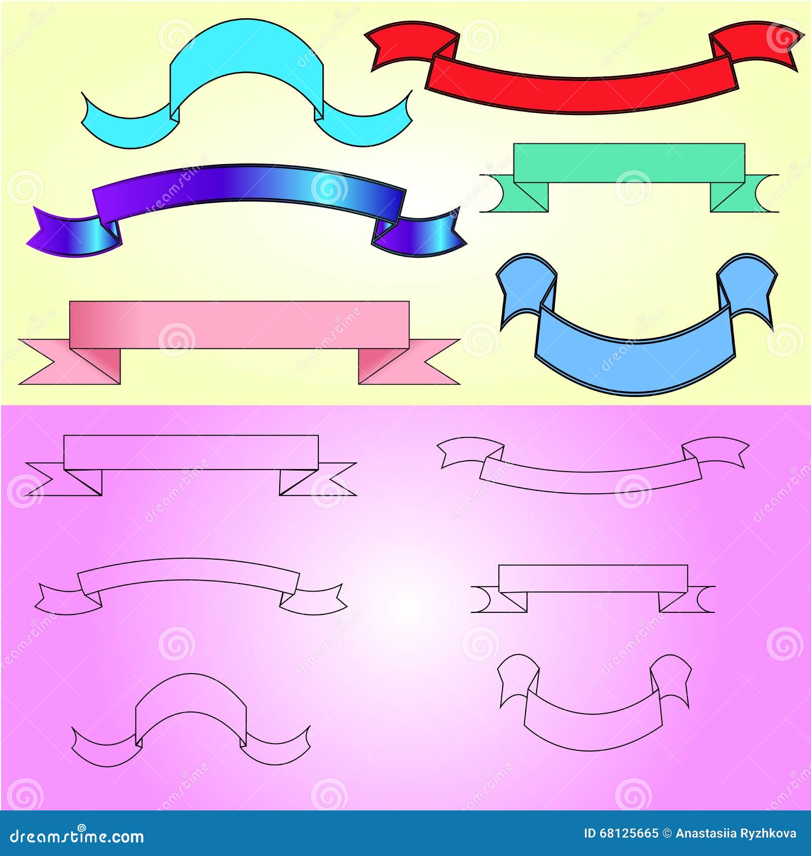 Many-coloured Banners and Drawn Banners for Text, Cards, Invitations ...