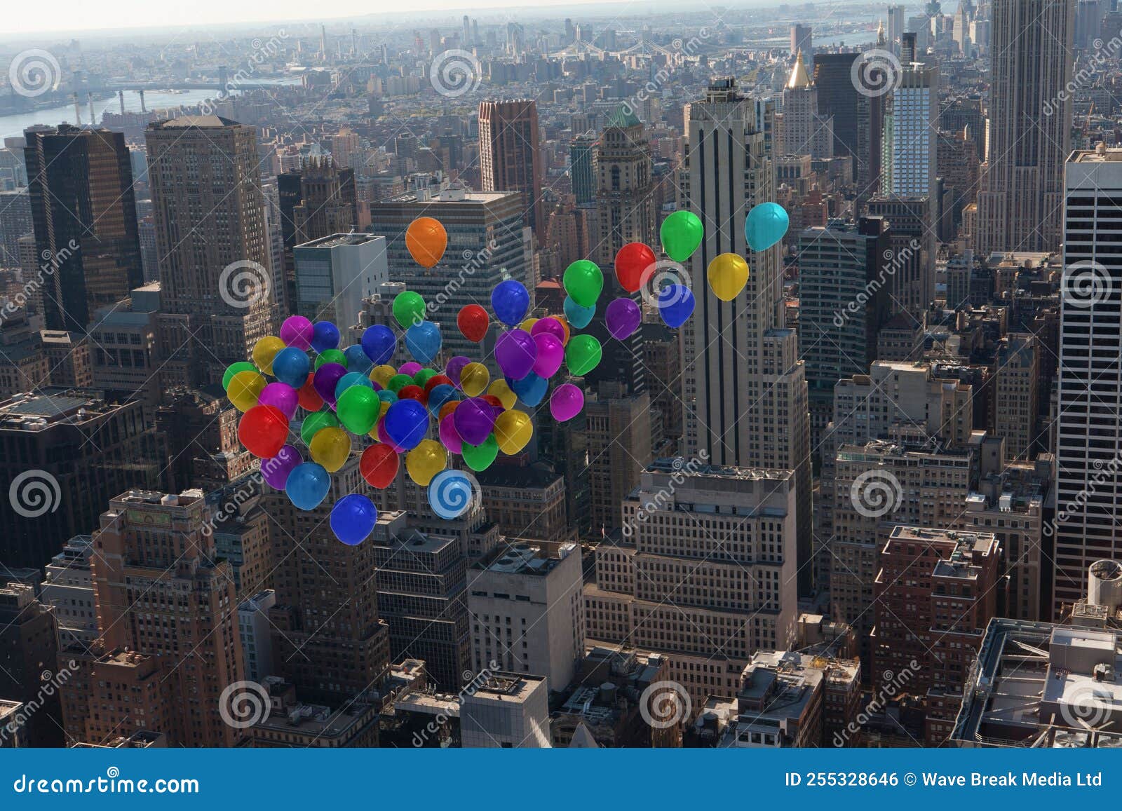 Many Colourful Balloons Above City Stock Illustration - Illustration of ...