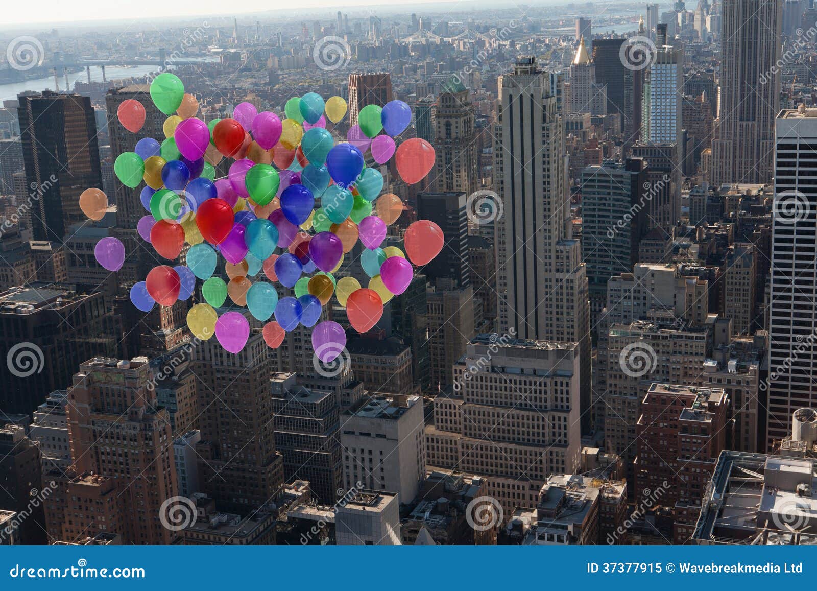 Many Colourful Balloons Above City Stock Illustration - Illustration of ...