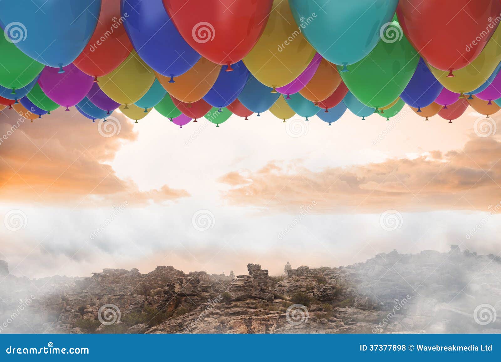 Many Colourful Balloons Above Landscape Stock Illustration ...