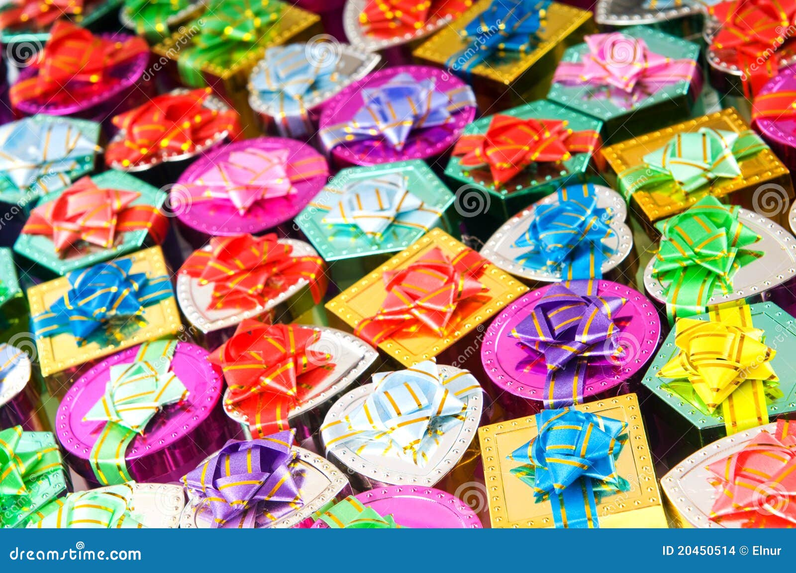 Many colourful boxes stock photo. Image of bows, package - 20450514