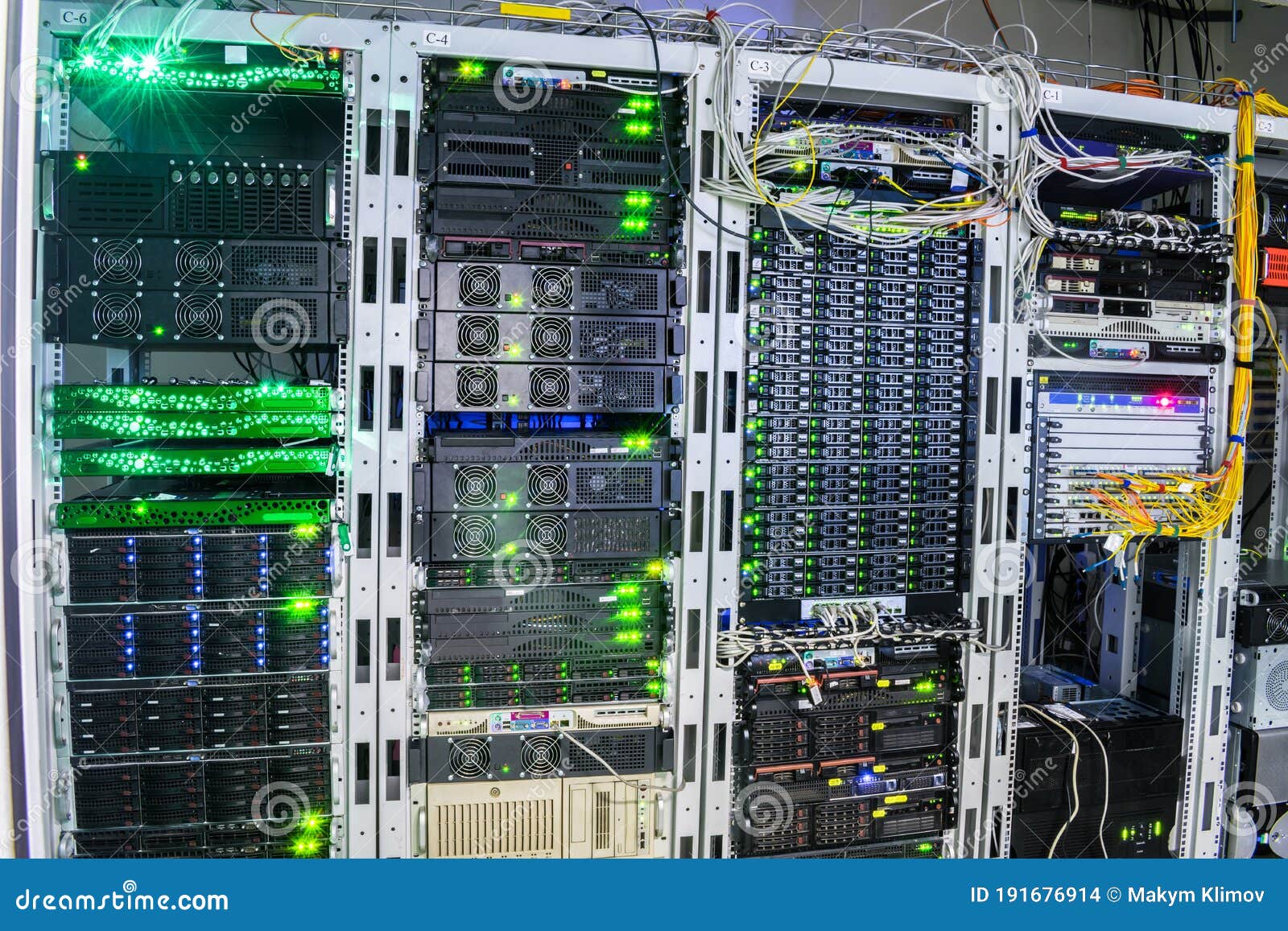 Many Computer Equipment is Installed in the Server Room of the Data ...