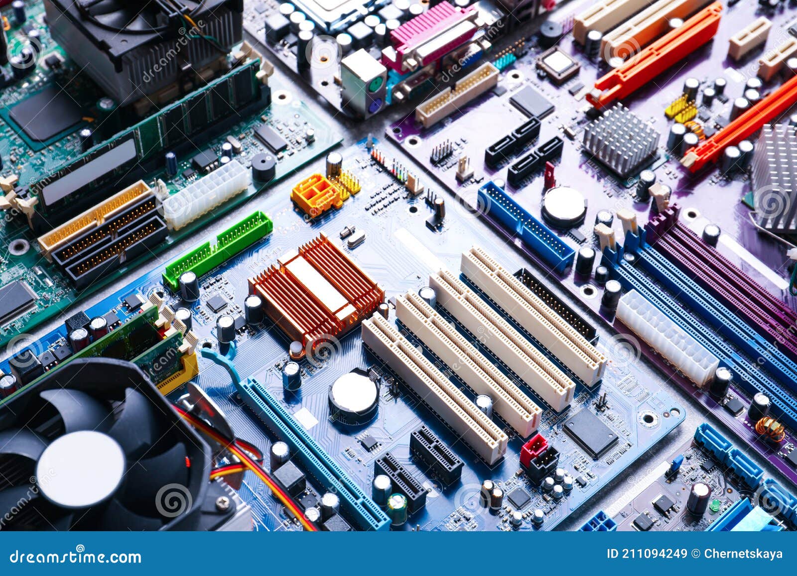 Many Computer Motherboards on Table. Electronic Device Stock Image ...
