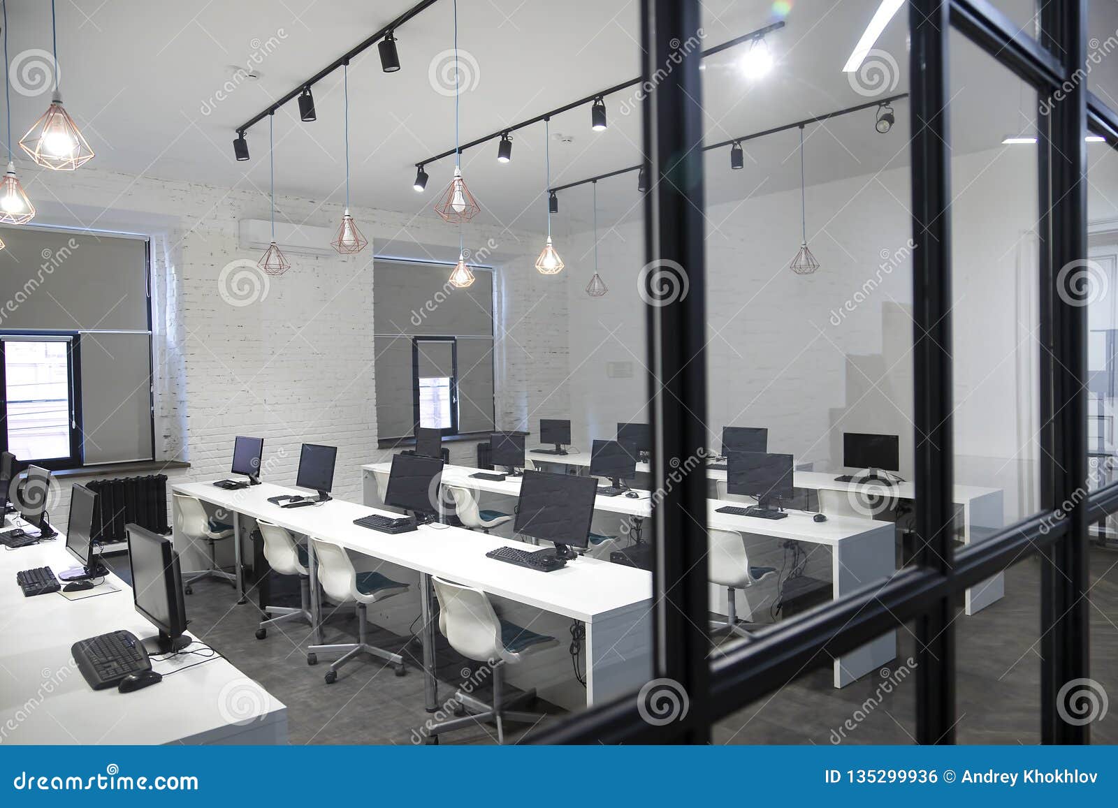 Many Computers in Computer Room, Classroom Stock Photo - Image of ...