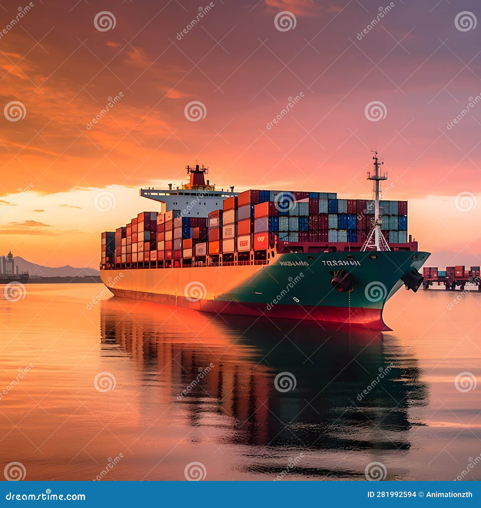Many Container on Large Cargo Ship. AI Generated, Generative AI Stock ...