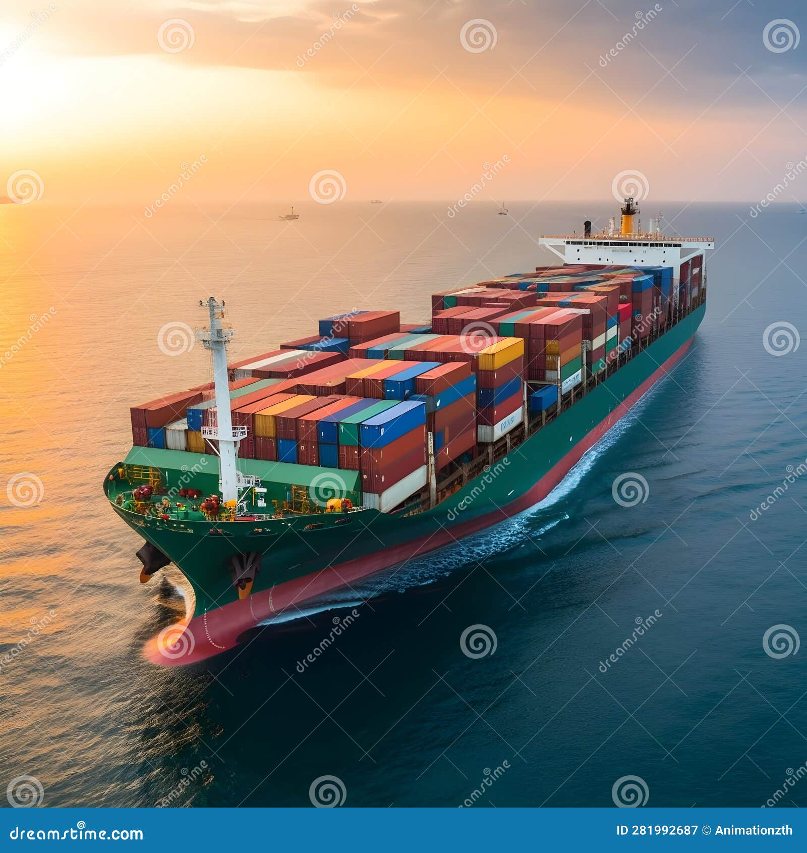 Many Container on Large Cargo Ship. AI Generated, Generative AI Stock ...
