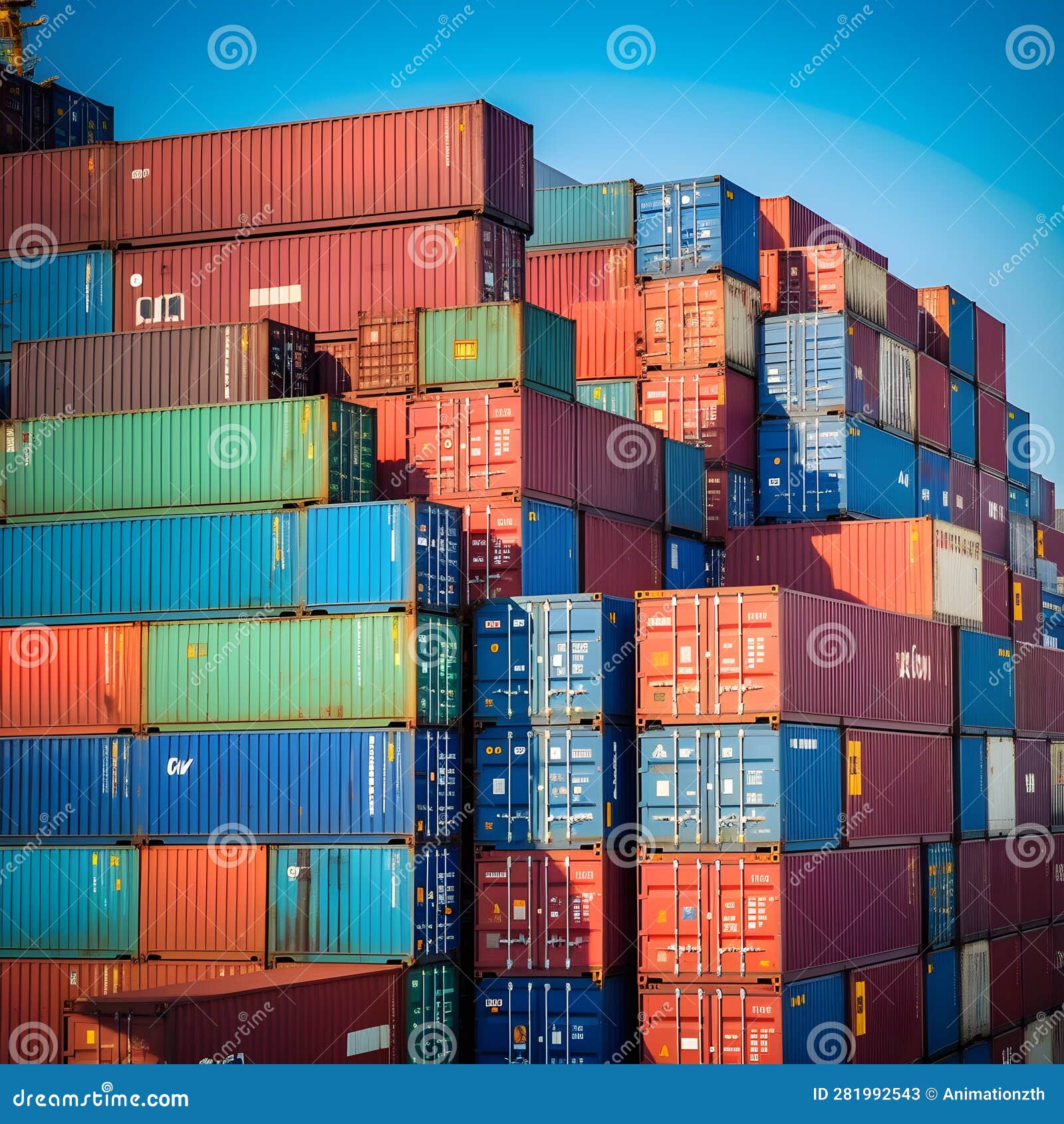 Many Container on Large Cargo Ship, Very High Details, Daylight, Clear ...